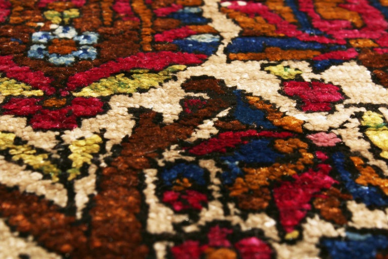 Antique Kashan Traditional Burgundy Red and Beige Wool Persian Rug For ...