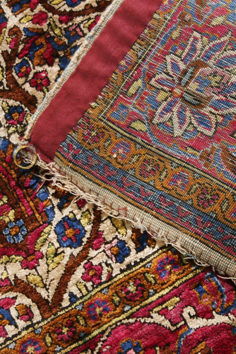 Antique Kashan Traditional Burgundy Red and Beige Wool Persian Rug For ...