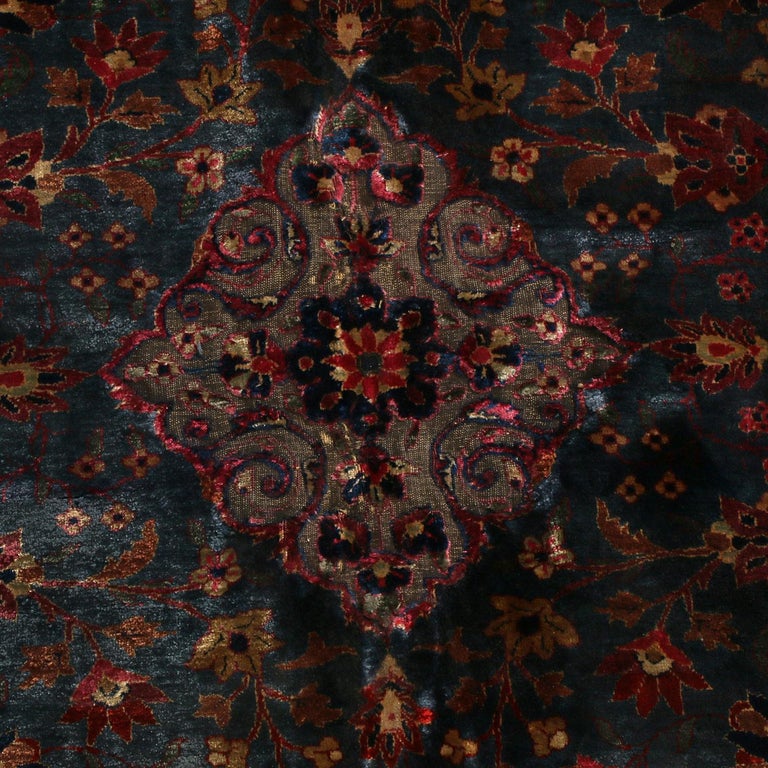 Antique Kashan Violet Purple Metallic Silk Persian Rug For Sale at 1stDibs