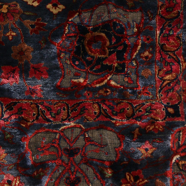 Antique Kashan Violet Purple Metallic Silk Persian Rug For Sale at 1stDibs