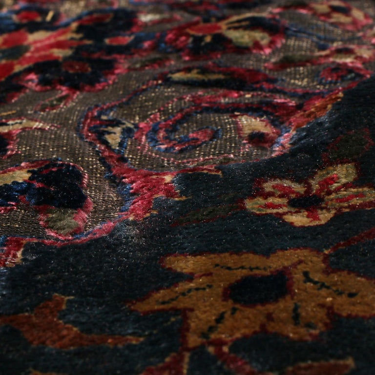 Antique Kashan Violet Purple Metallic Silk Persian Rug For Sale at 1stDibs