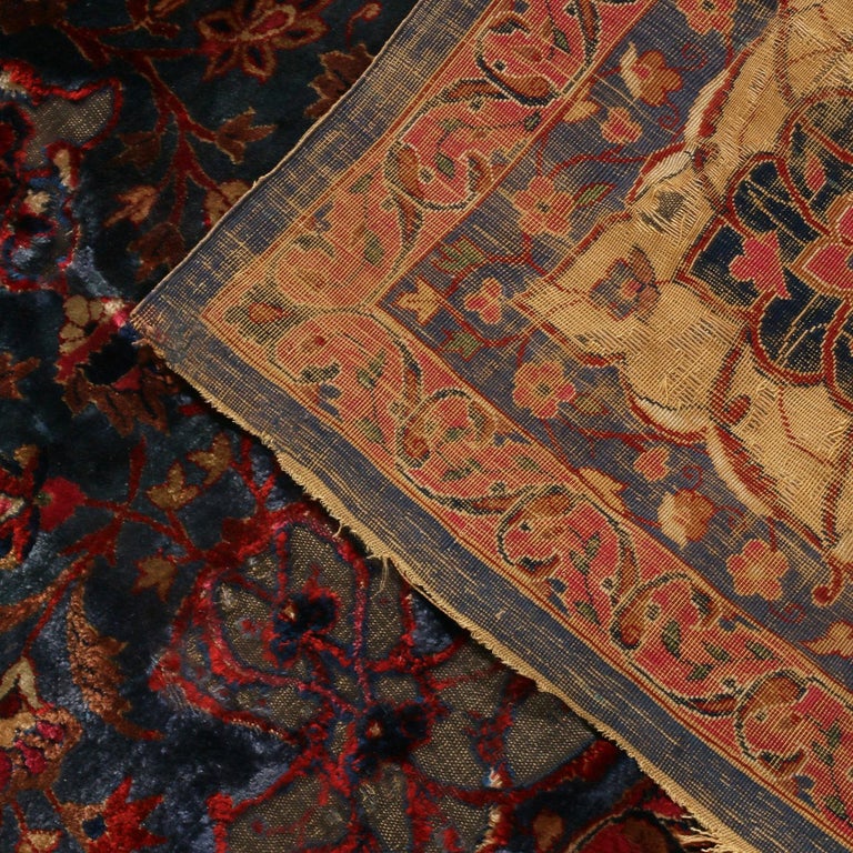 Antique Kashan Violet Purple Metallic Silk Persian Rug For Sale at 1stDibs