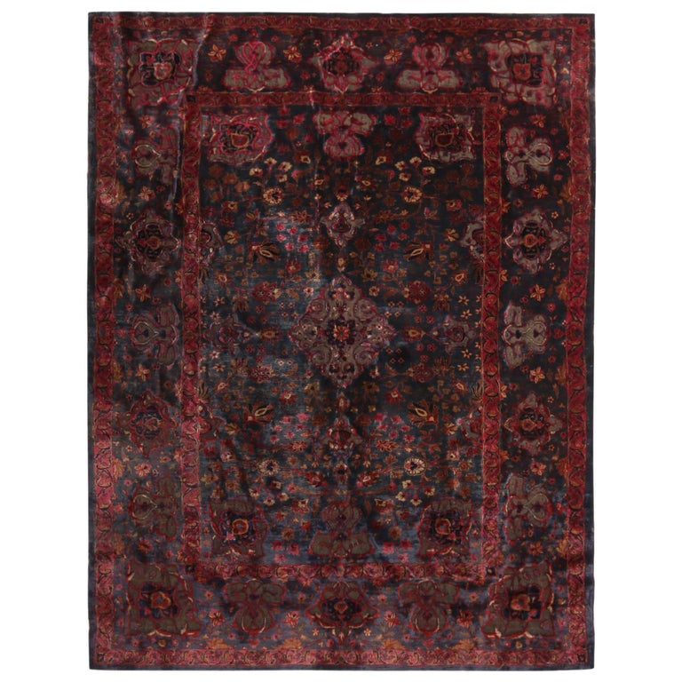 Antique Kashan Violet Purple Metallic Silk Persian Rug For Sale at 1stDibs