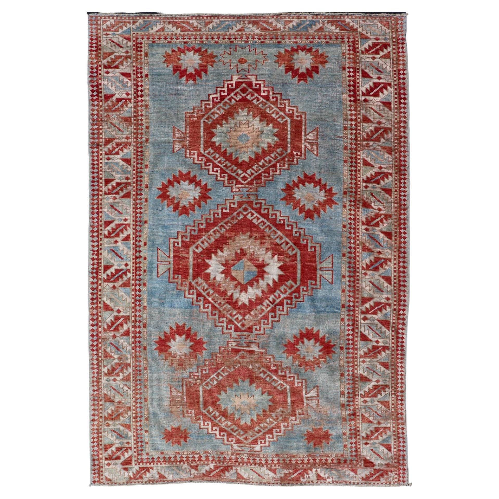 Antique Caucasian Kazak Rug with Geometric Star, Cross and Greek Key ...