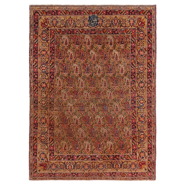 Antique Kerman Lavar Golden-Beige Wool Rug with Boteh Pattern by Rug ...