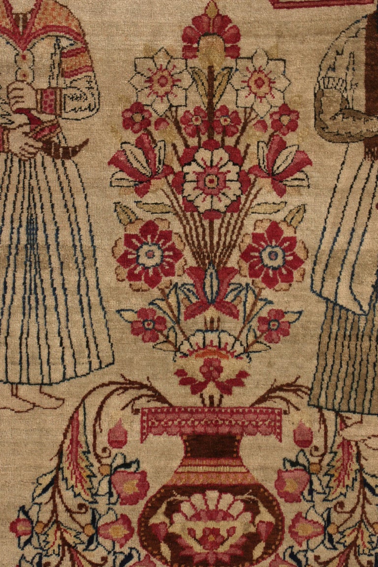 Antique Kerman Rug in Beige-Brown and Red Pictorial Pattern by Rug and ...