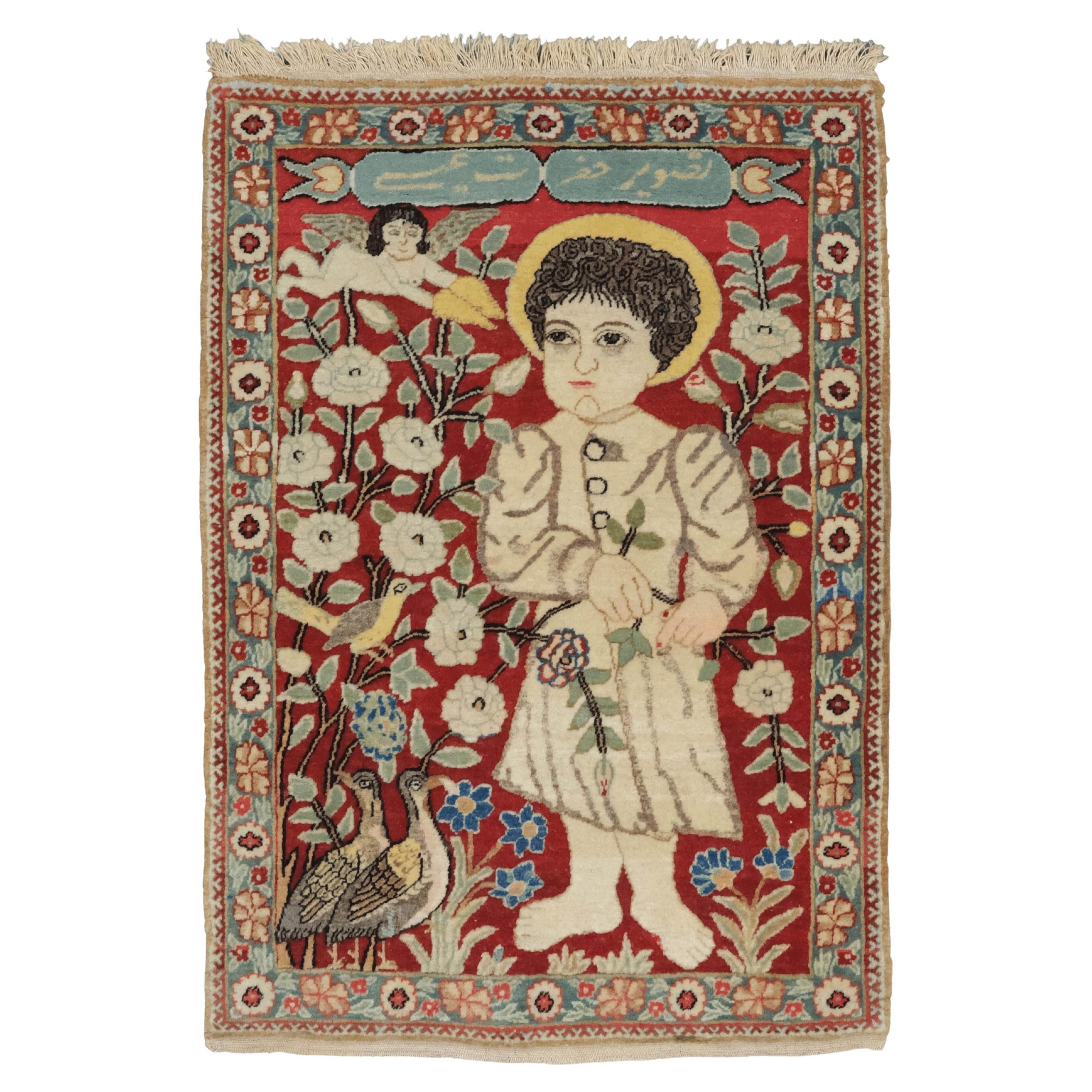 Antique Keshan Pictorial Rug - Late of 19th Century Ateshoglu Pictorial ...