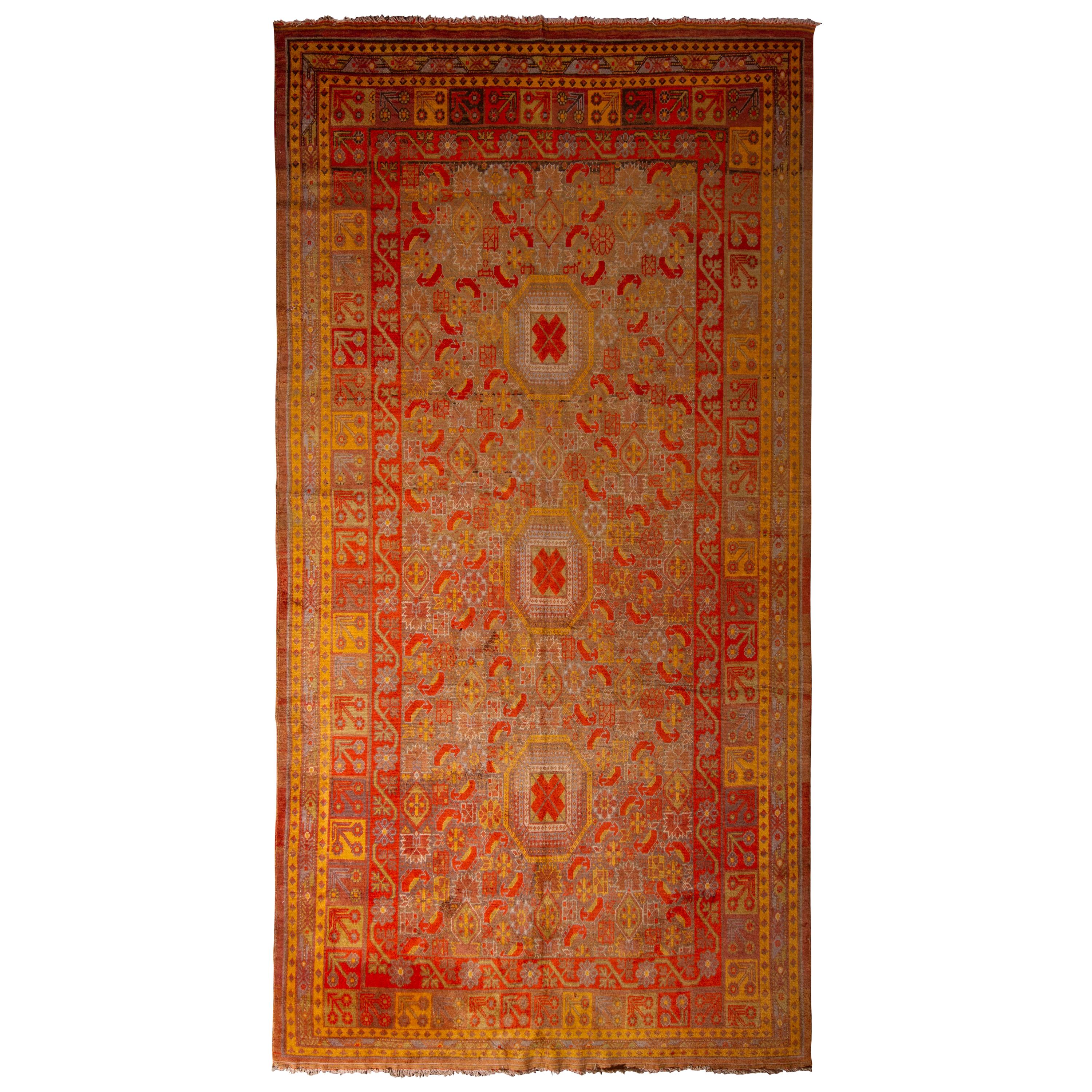 Antique Khotan Traditional Red Wool Rug Medallion Style Floral by Rug ...