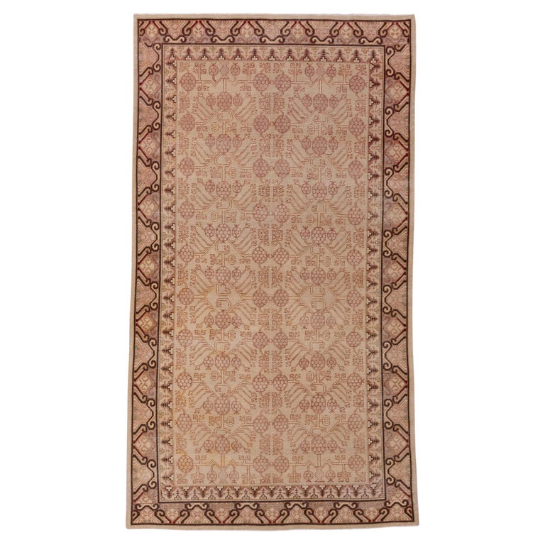 Antique Khotan Rug, Pink Tones, Neutral Field, Pomegranate Design For ...