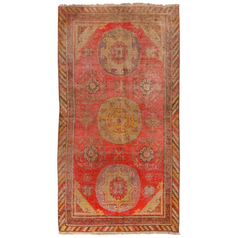 Antique Khotan Traditional Red Wool Rug Medallion Style Floral by Rug ...