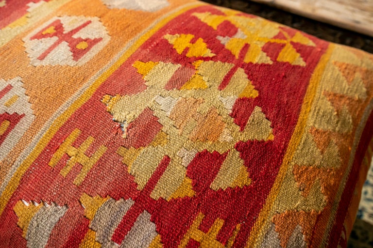 Antique Kilim Upholstered Pouffe with Four Wooden Legs and Brass ...