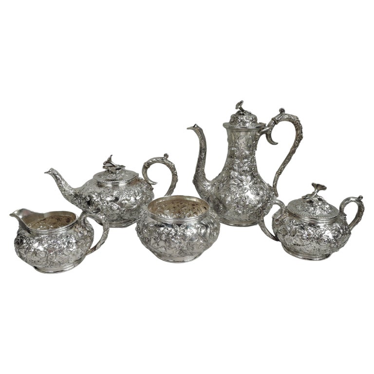 Antique Kirk Baltimore Repousse Sterling Silver 5-Piece Coffee and Tea ...