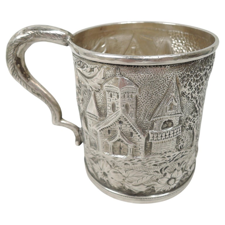 Antique Kirk Repousse Silver Flower and Tower Baby Cup For Sale at 1stDibs
