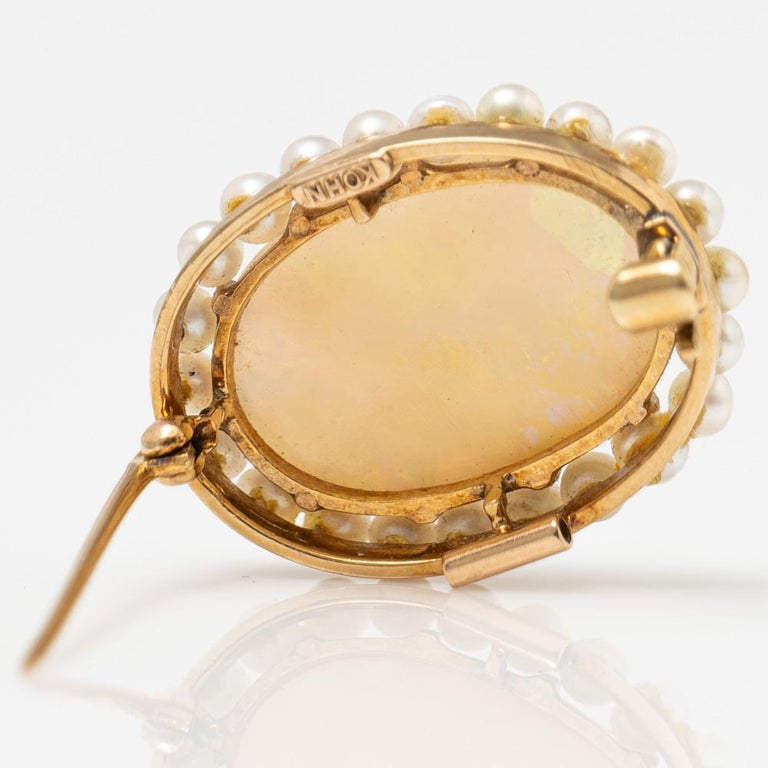 Antique Kohn 14k Yellow Gold Handmade Opal and Pearl Brooch For Sale at ...