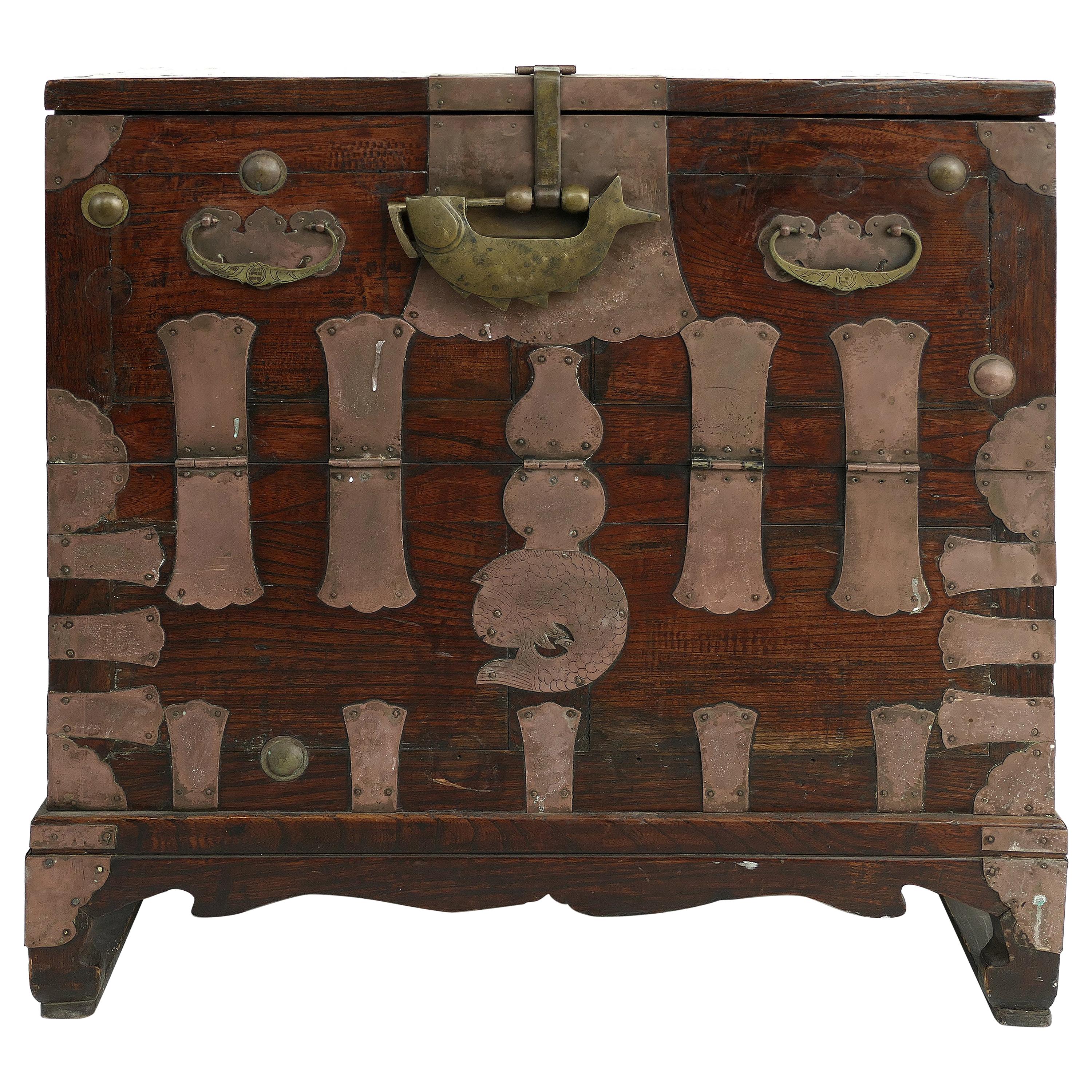 Antique Korean Bandaji Metal Mounted Chest with Brass Lock For Sale at ...