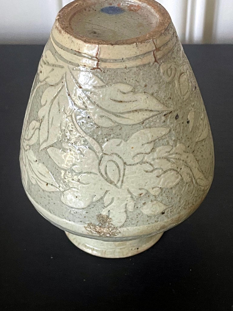 Antique Korean Buncheong Ceramic Vase with Incised Designs For Sale at ...