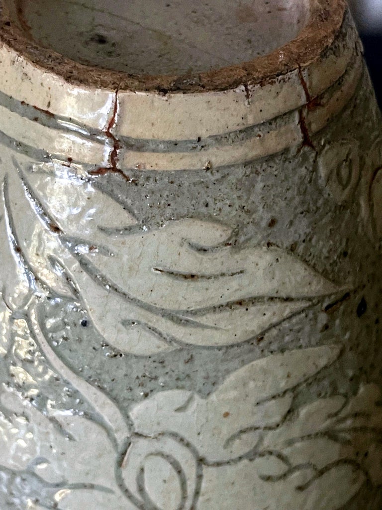 Antique Korean Buncheong Ceramic Vase with Incised Designs For Sale at ...