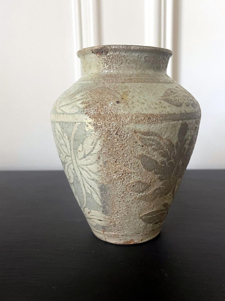 Antique Korean Buncheong Ceramic Vase with Incised Designs For Sale at ...