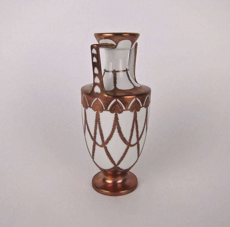 Antique KPM Berlin Porcelain Vase with Art Nouveau Copper Overlay at ...