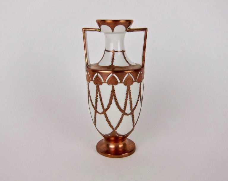 Antique KPM Berlin Porcelain Vase with Art Nouveau Copper Overlay at ...
