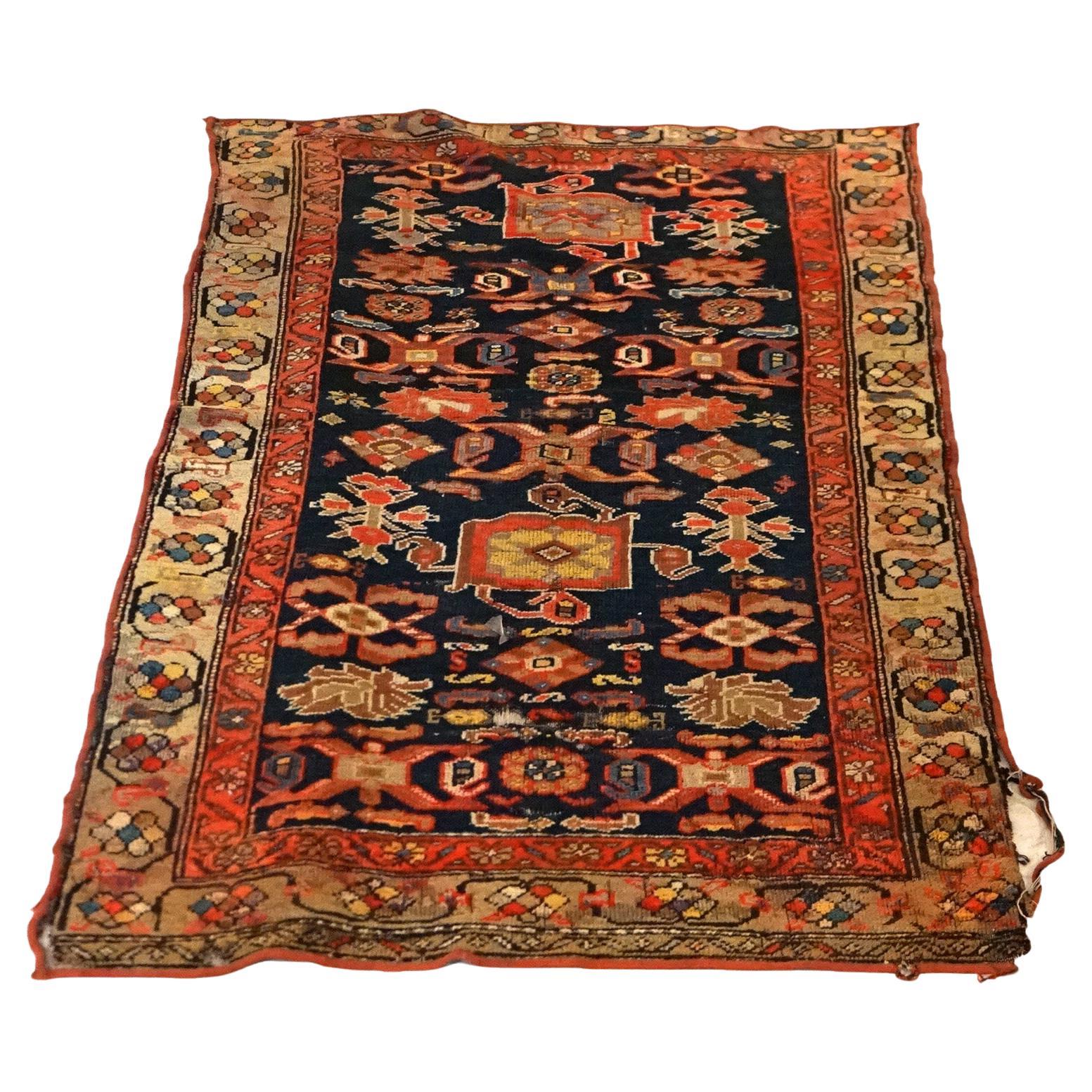 Antique Kurdish Caucasian Oriental Wool Rug with Stylized Flowers C1920 ...