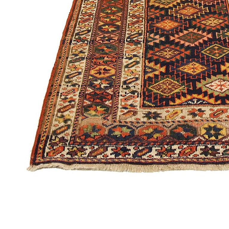 Antique Kurdish Rug of Persian Origin with Green and Navy Medallions ...