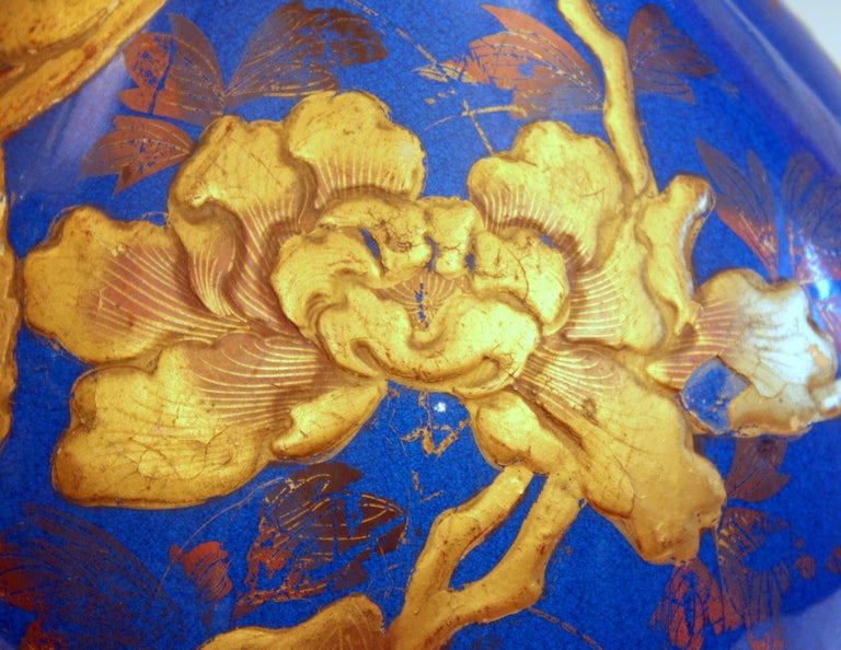 Antique Kyoto-Awaji Japanese Pottery Bottle Vase with Lacquer ...