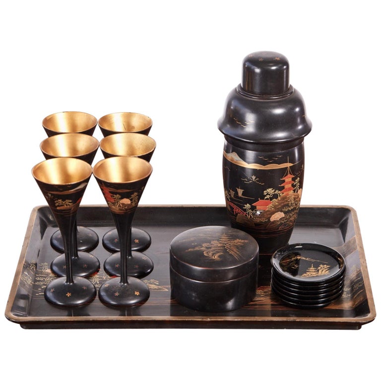 Antique Lacquered Art-Deco Cocktail Set at 1stDibs