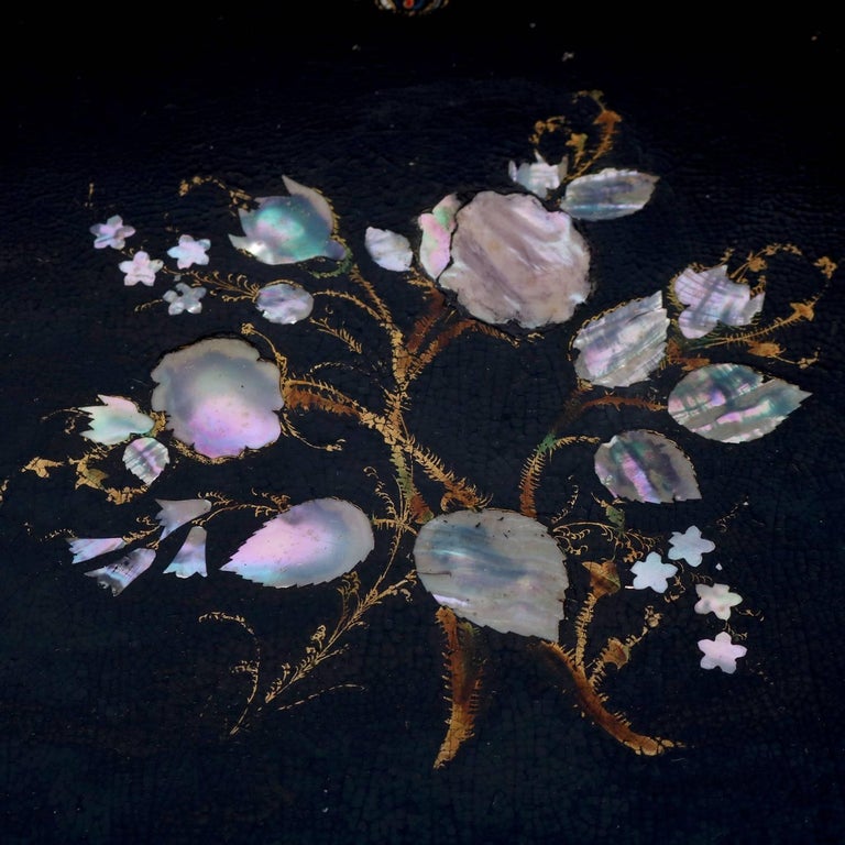 Antique Lacquered Hand-Painted and Mother-of-Pearl Inlaid Paper Mache ...