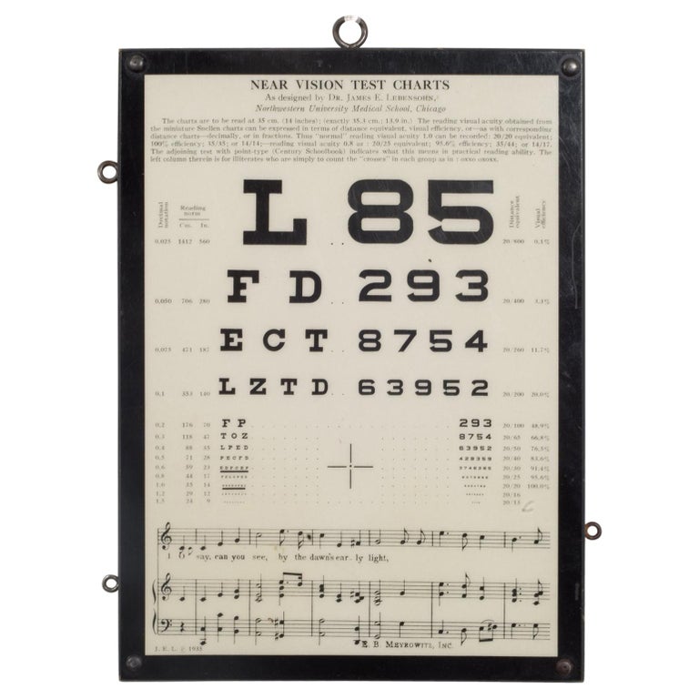 Antique Lacquered Near Vision Eye Test Chart, circa 1935 at 1stDibs