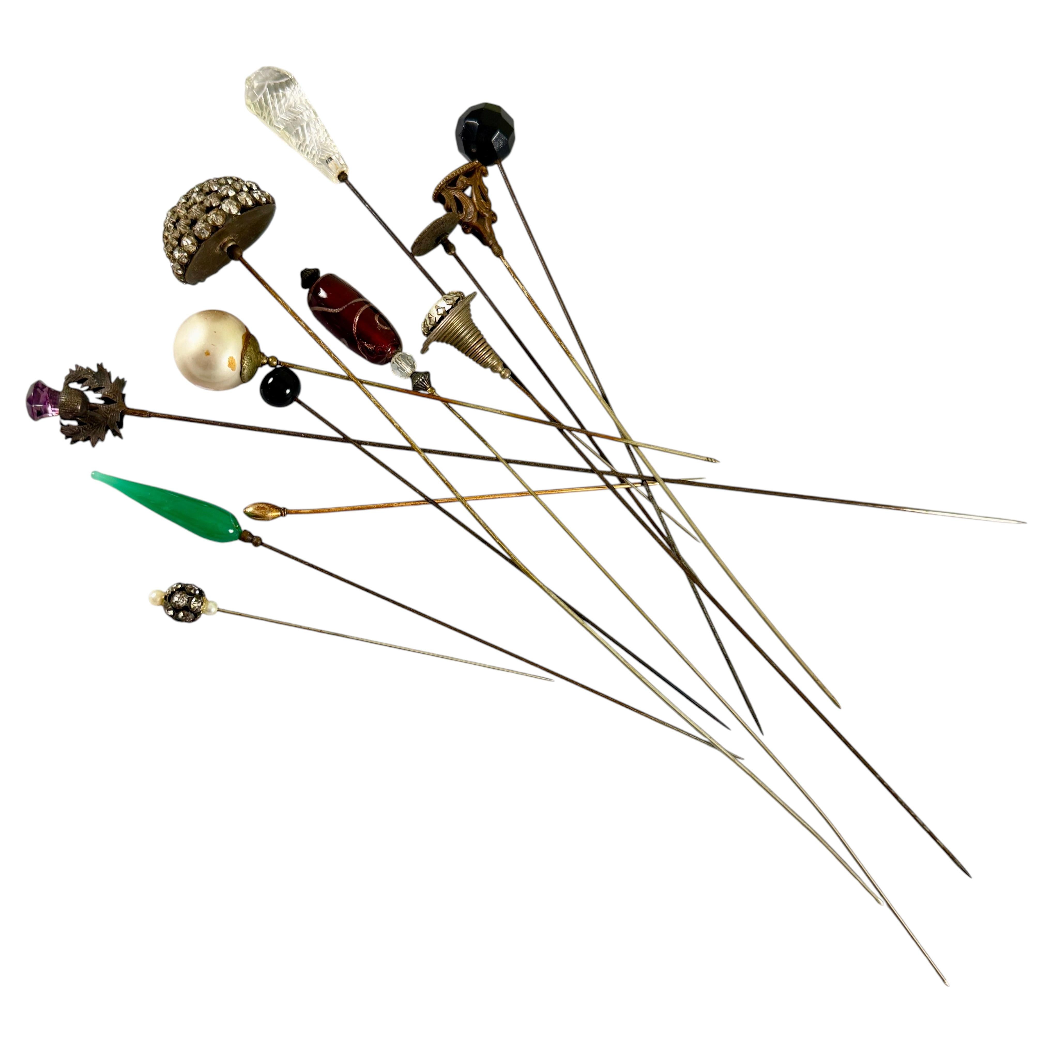 Antique Ladies Hat Pins Collection, Brass and Glass, 1900-1920 For Sale ...