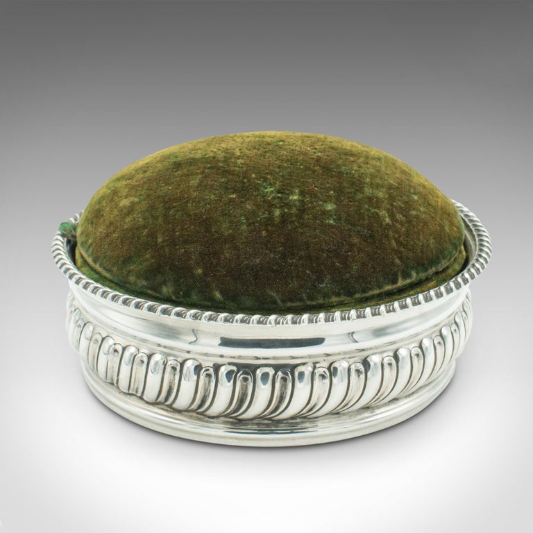Antique Ladies Needlework Box, English, Velvet, Plated, Pincushion ...