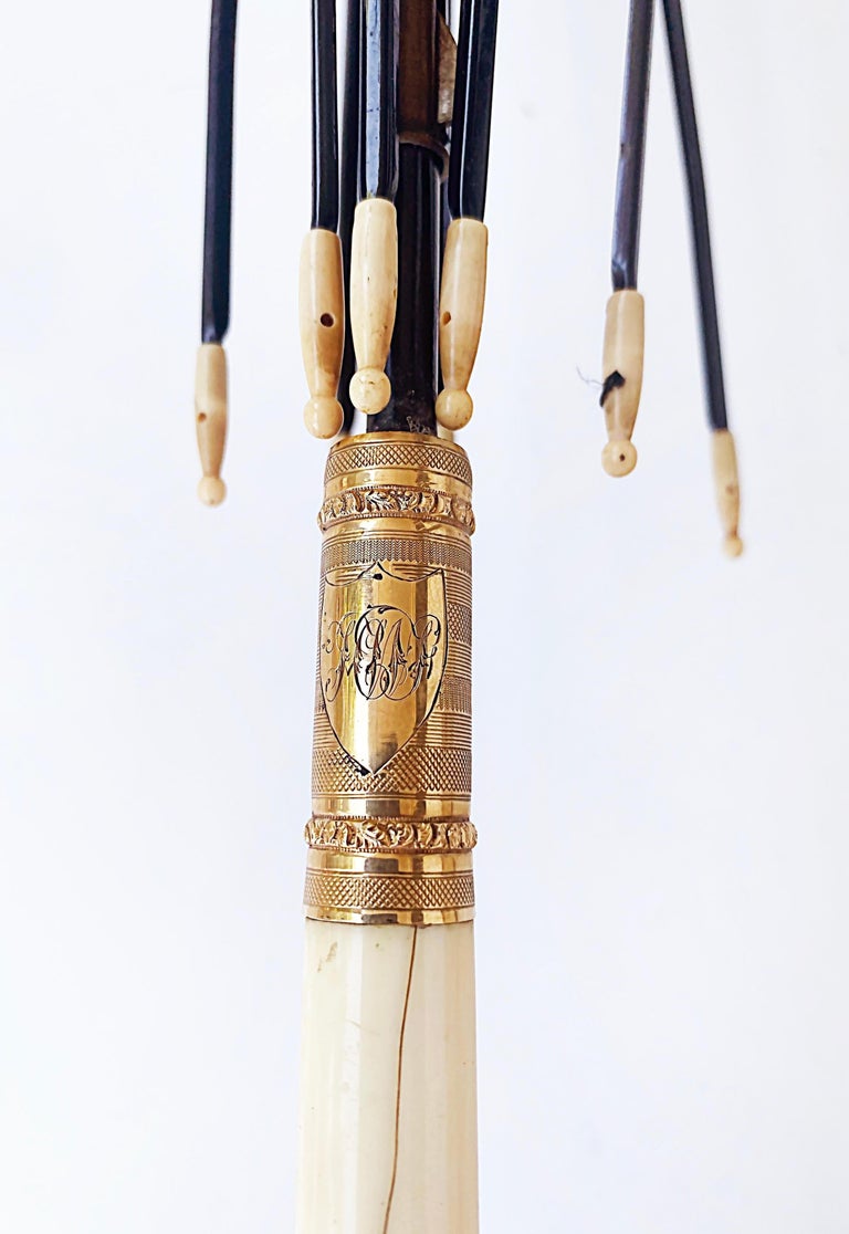 Antique Ladies Parasol Frame, Gold Handle, Band, Bone Handle and Tips ...