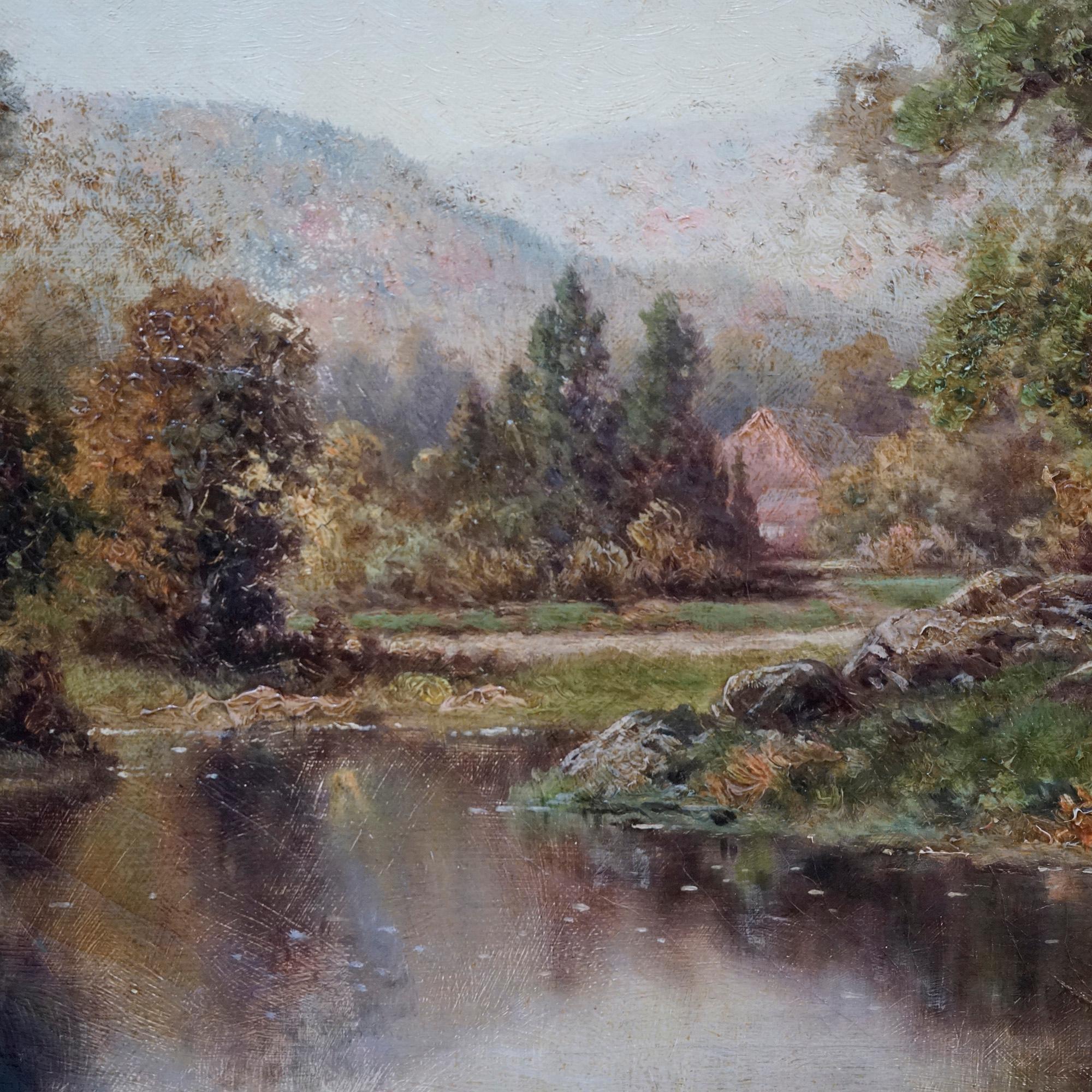 Antique Landscape Painting by M. Howell, Cottage Scene, c1900 at ...