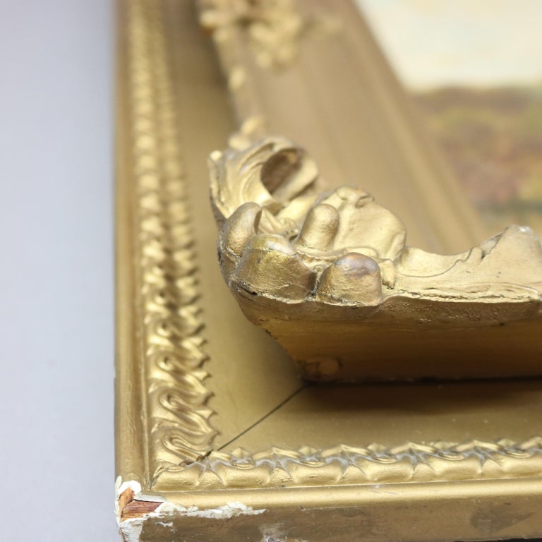 Antique Landscape Painting, Cottage Scene with Figure by E. Cole, 19th ...