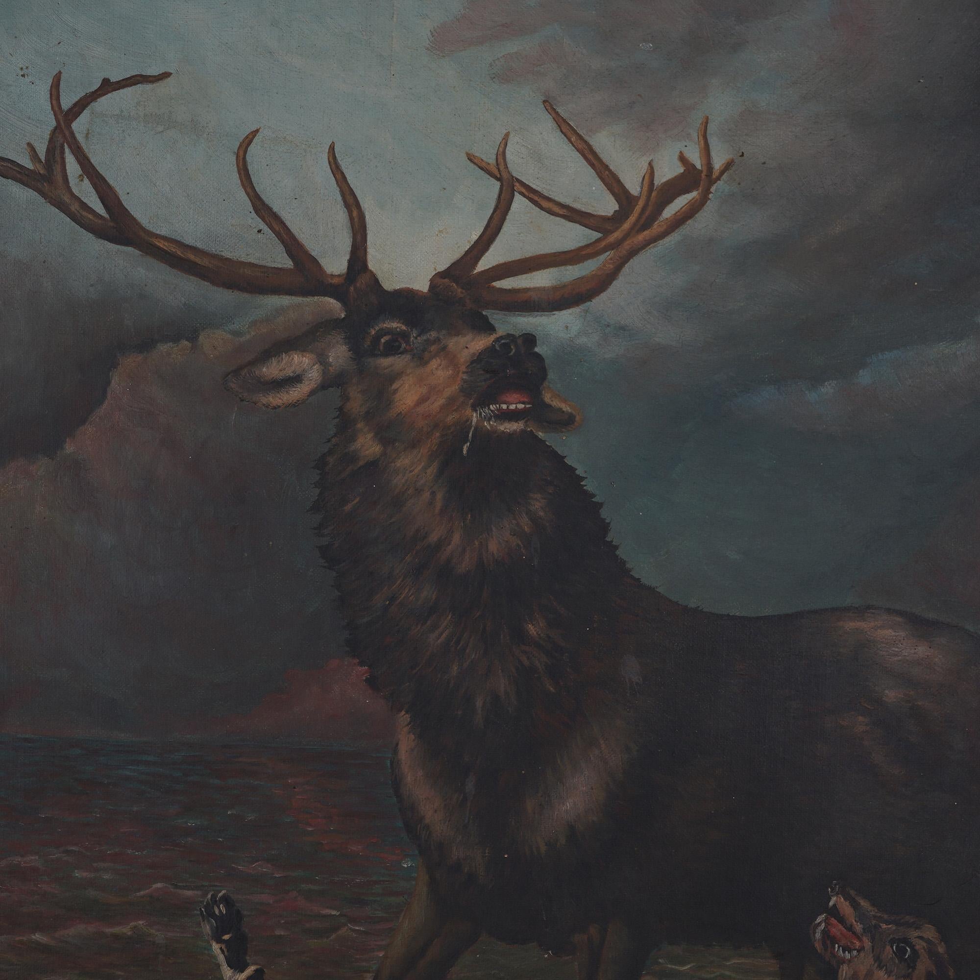 Antique Landscape Painting with an Elk and Wolves Circa 1890 For Sale ...