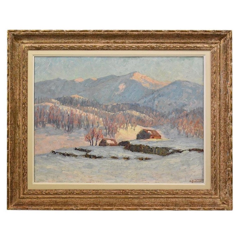 Antique Landscape Painting with Snow, Antique Mountain Paintings, XX ...