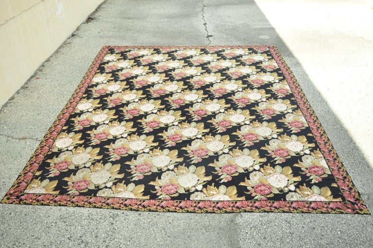Antique Large American Art Nouveau Floral Hand Hooked Wool Rug Carpet ...