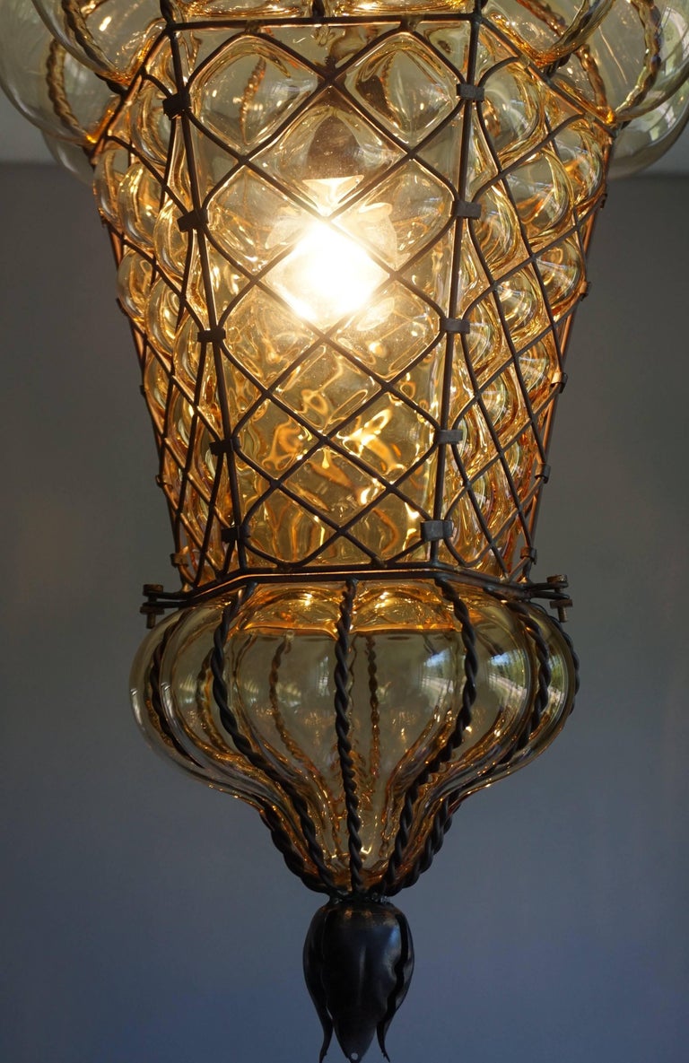 Antique Large and Rare Venetian Mouth Blown Glass in Metal Frame ...