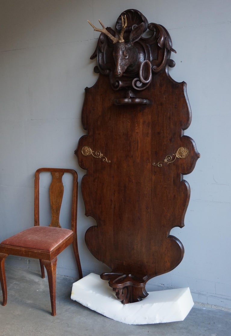 Antique and Large Black Forest Gun / Rifle Rack w. Hand Carved Deer ...