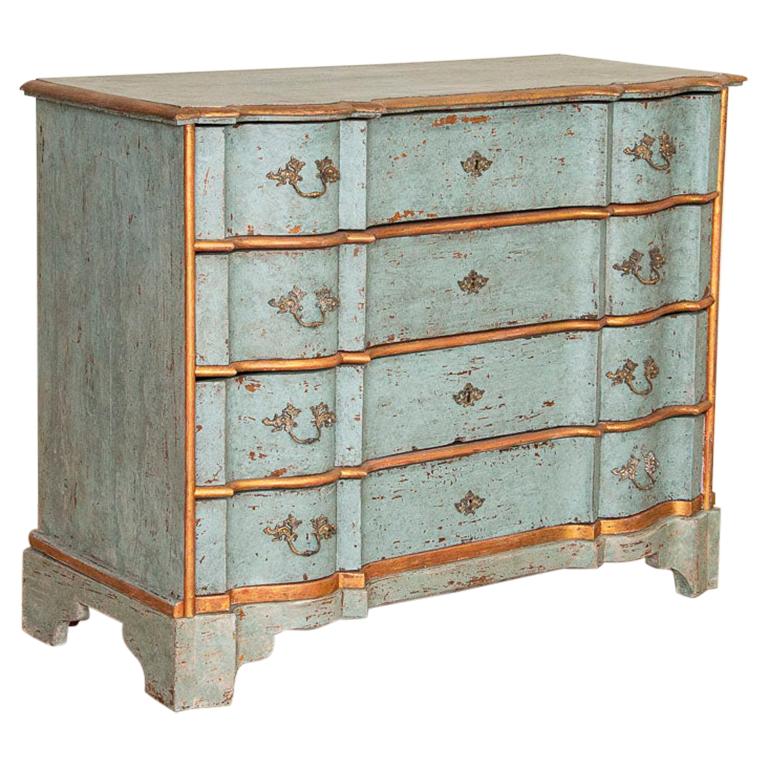 Antique Large Blue Painted Chest of Drawers with Gold Trim, Sweden at ...
