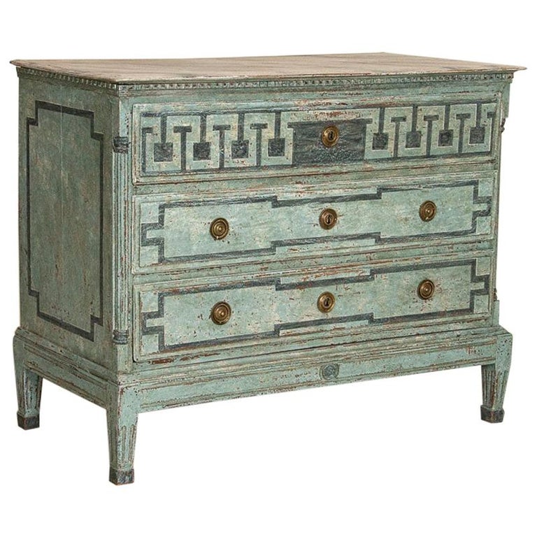Antique Large Blue Painted Swedish Chest of Drawers with Greek Key ...