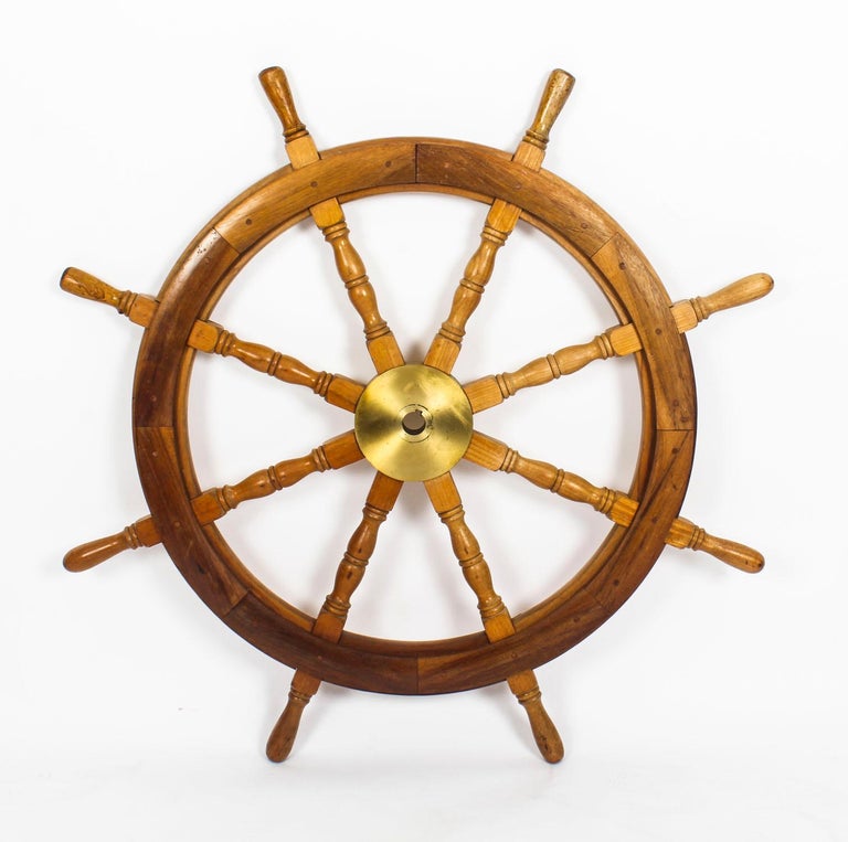 Antique Large Brass Set Eight Spoke Mahogany Ships Wheel, 19th Century ...