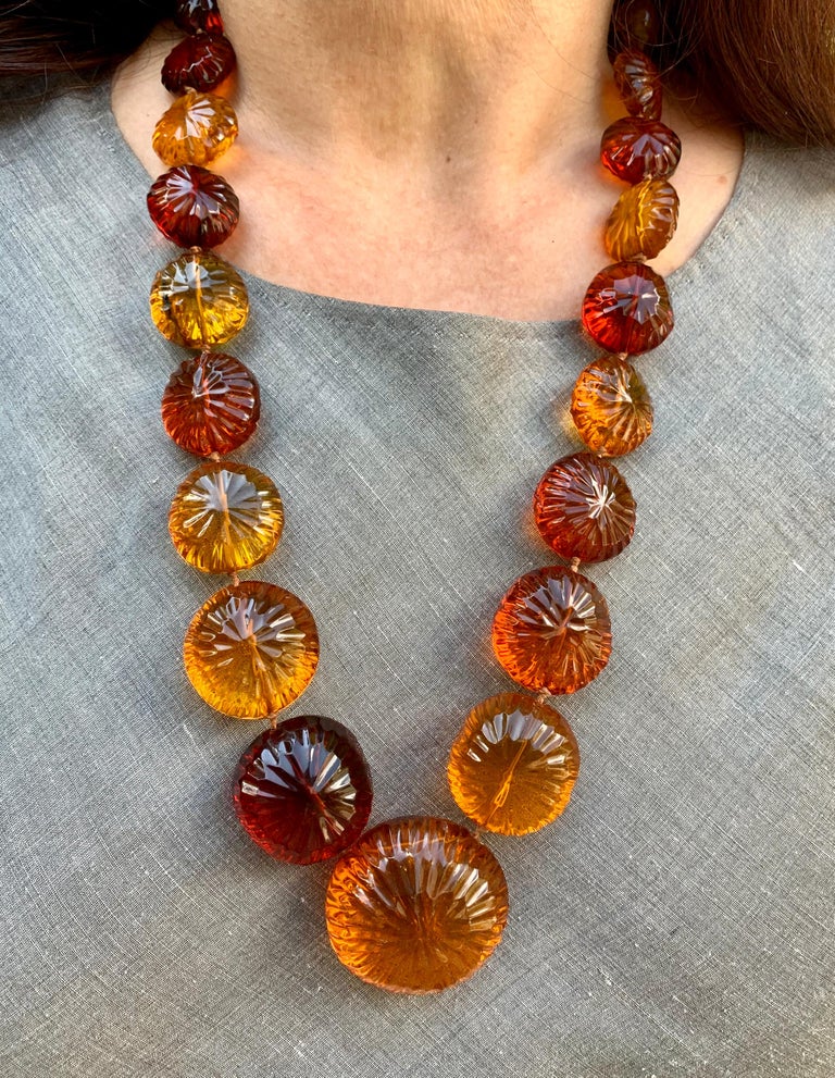 Antique Large Carved Amber Sun Disk Necklace, 18th-19th Century at 1stDibs