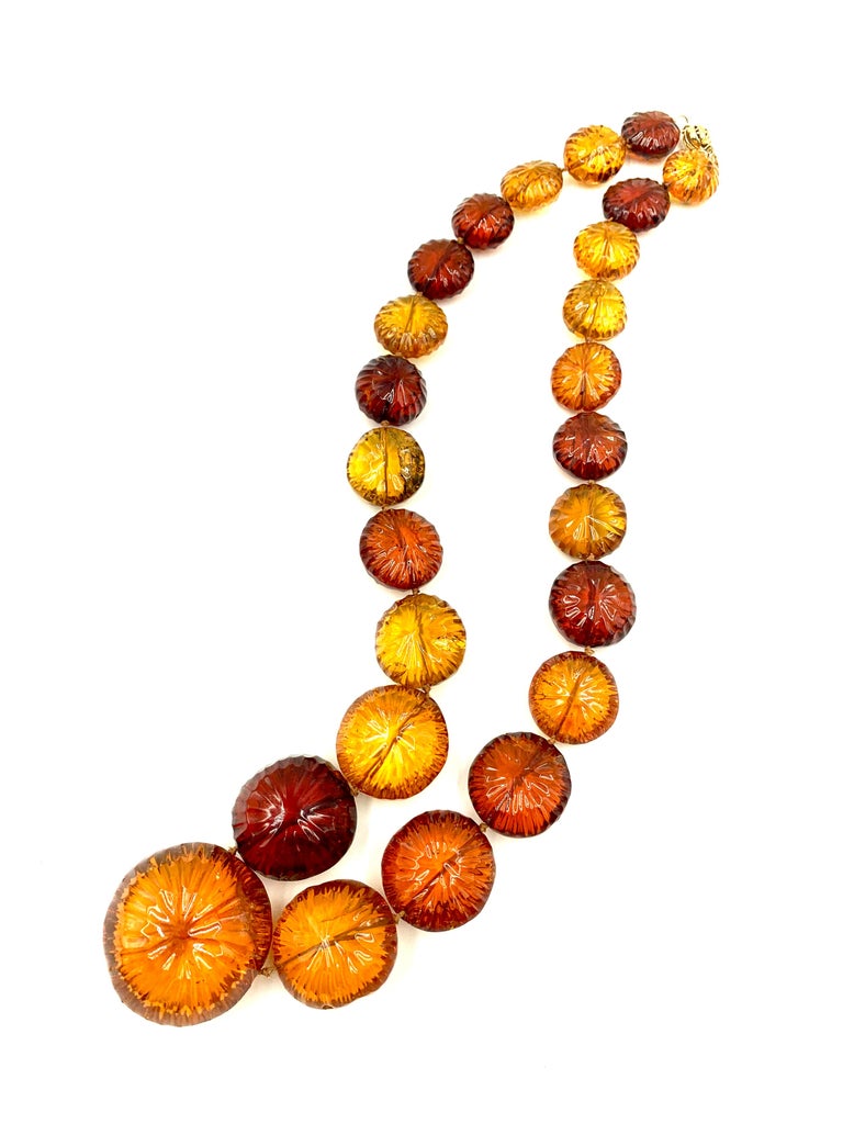 Antique Large Carved Amber Sun Disk Necklace, 18th-19th Century at 1stDibs