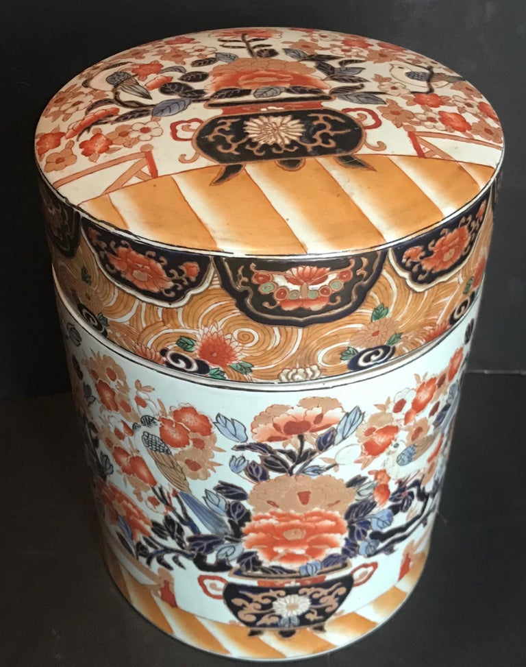 Antique Large Chinese Export Porcelain Cylindrical Lidded Ginger Jar at ...