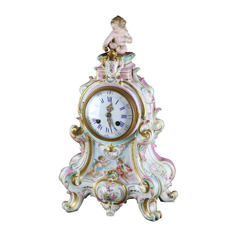 Antique Large Cupid German Meissen School Porcelain Clock, Fenon Paris ...