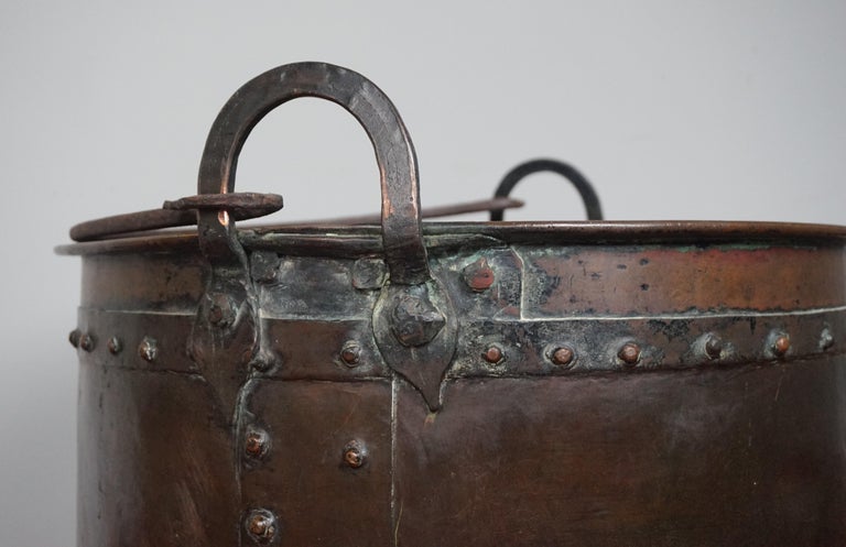 Antique, Large and Decorative Hand Hammered Copper and Forged Iron ...