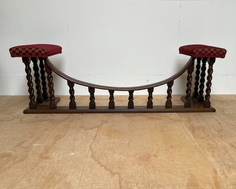 Antique and Large English Barley Twist Oak and Fabric Fireplace Fender ...