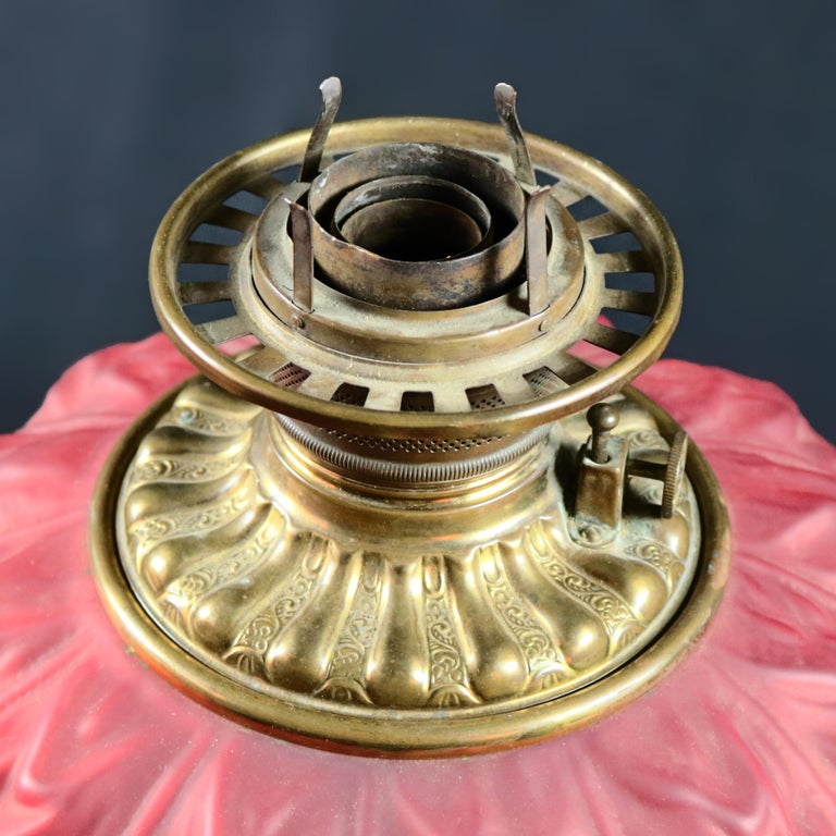 Large Gone with the Wind Blown Out Ruby Satin Glass Oil Lamp, circa ...